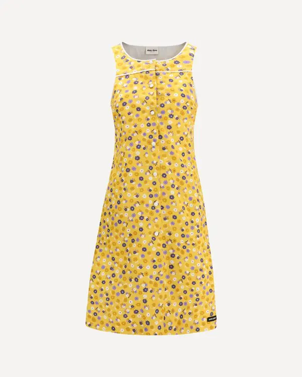 Miu Miu Sleeveless Floral Print Midi Dress - Yellow