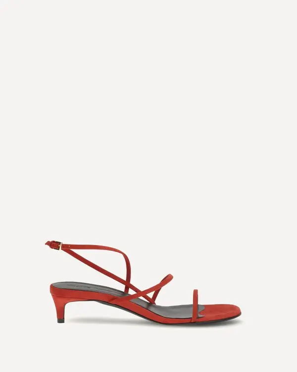Khaite Suede Loop Kitten Heel Sandals - Red