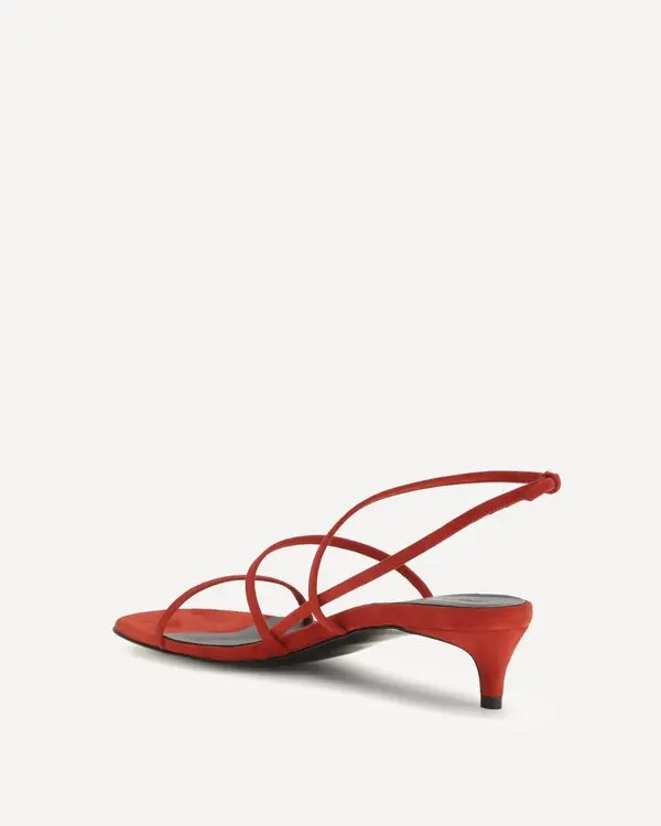 Khaite Suede Loop Kitten Heel Sandals - Red
