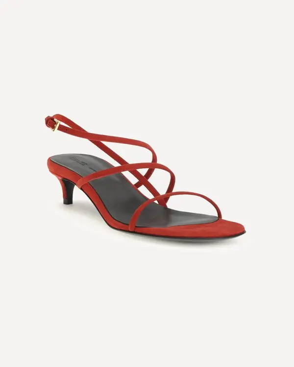 Khaite Suede Loop Kitten Heel Sandals - Red