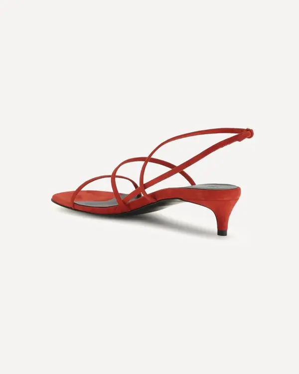 Khaite Suede Loop Kitten Heel Sandals - Red