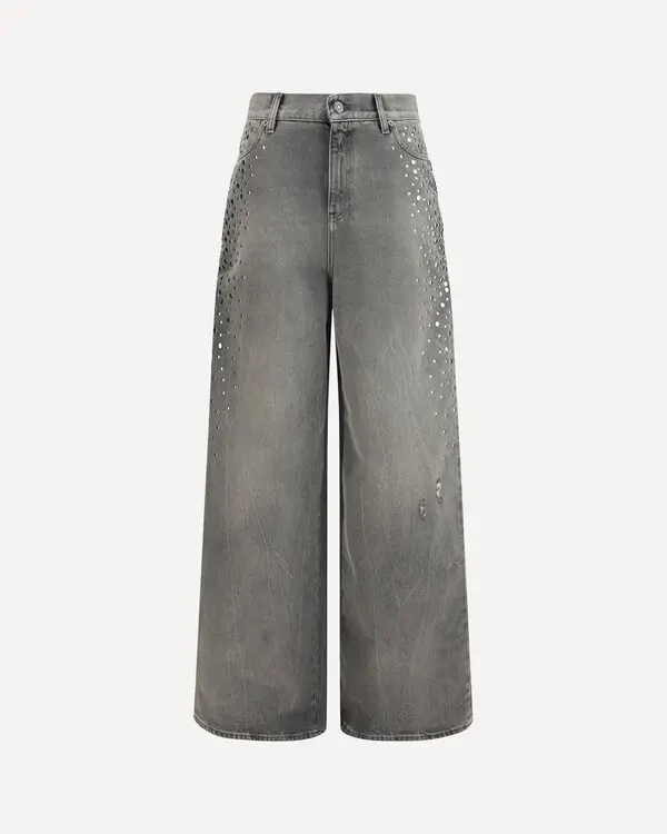 GOLDEN GOOSE Melody Stud Embellished Wide Leg Jeans - Grey