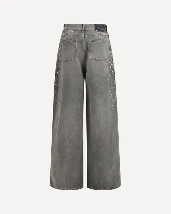 GOLDEN GOOSE Melody Stud Embellished Wide Leg Jeans - Grey