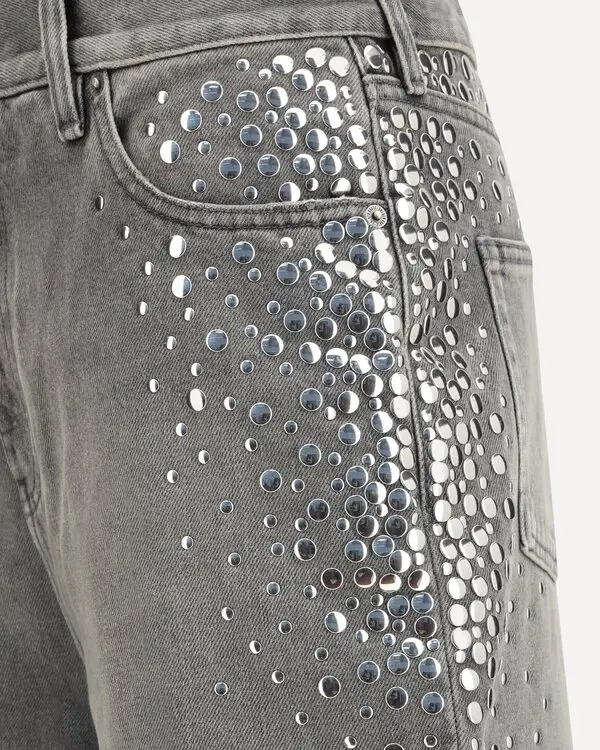 GOLDEN GOOSE Melody Stud Embellished Wide Leg Jeans - Grey