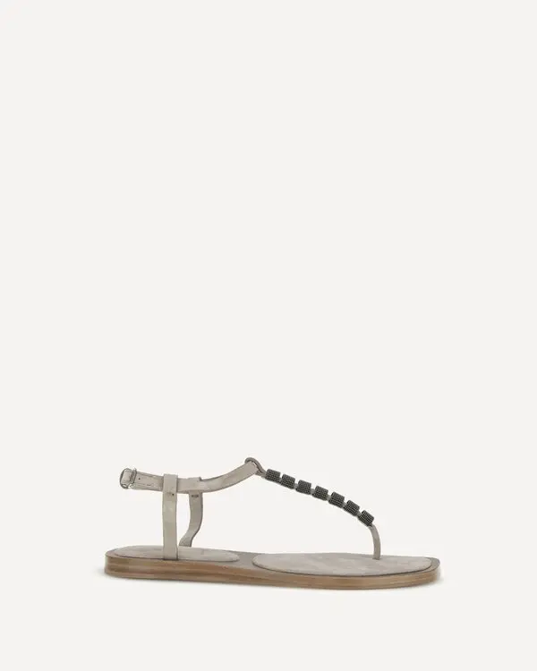 Brunello Cucinelli Embellished Calfskin Sandals - Beige