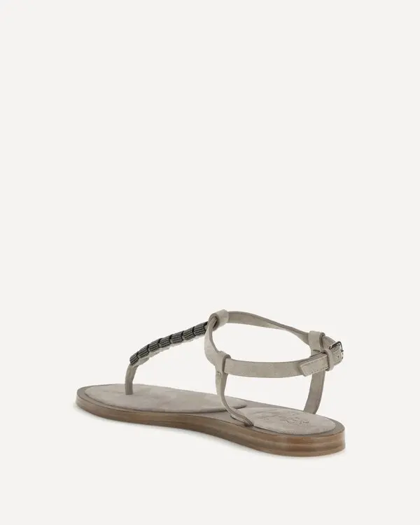 Brunello Cucinelli Embellished Calfskin Sandals - Beige