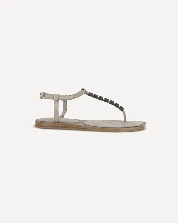 Brunello Cucinelli Embellished Calfskin Sandals - Beige