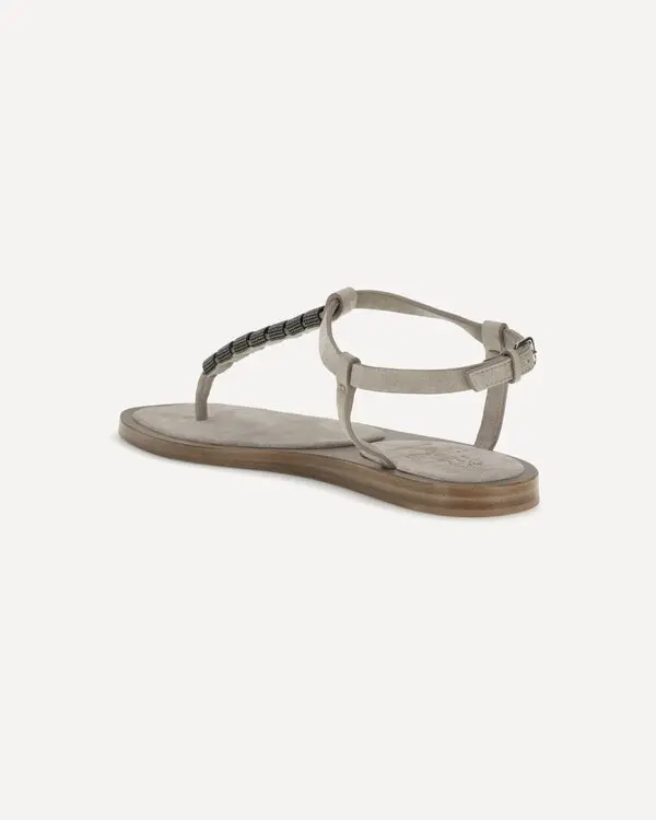 Brunello Cucinelli Embellished Calfskin Sandals - Beige