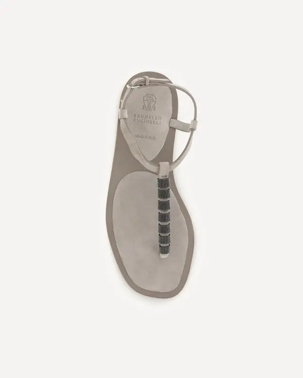 Brunello Cucinelli Embellished Calfskin Sandals - Beige