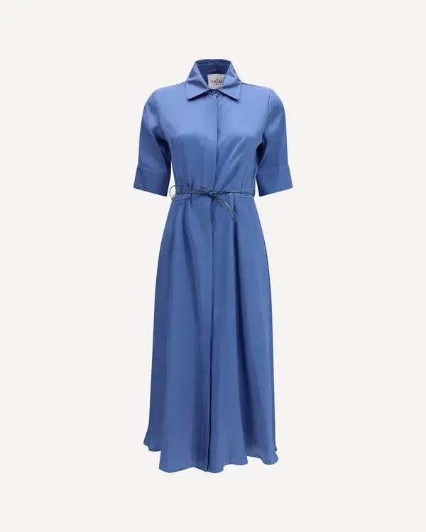 CRIDA MILANO Baldo Midi Shirt Dress With Belt - Blue