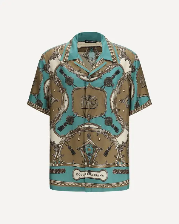 Dolce & Gabbana Hawaii Shirt In Washed Silk Twill With Cargo Print