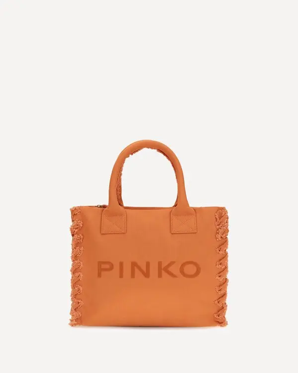 Pinko Canvas Tote Bag With Embroidered Logo And Twisted Edges - Orange