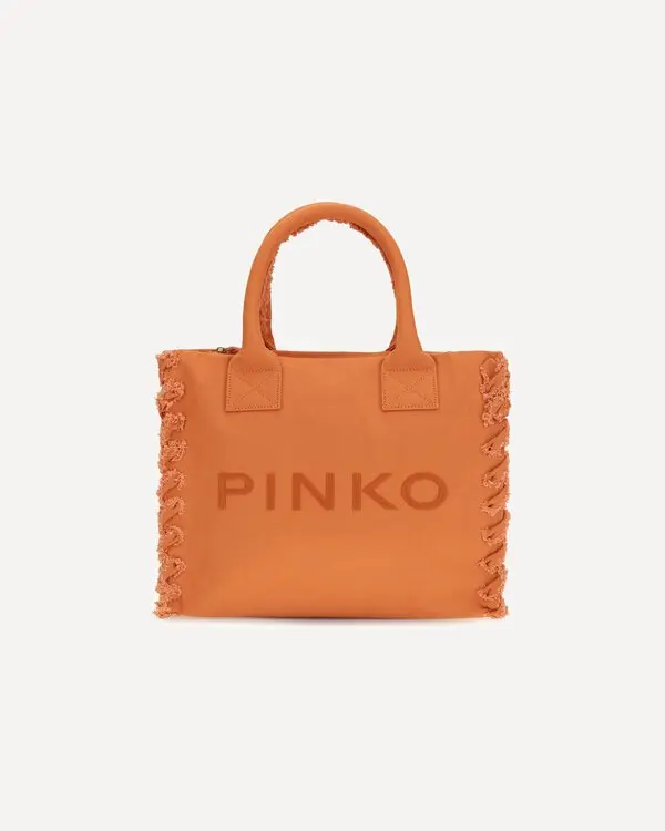 Pinko Canvas Tote Bag With Embroidered Logo And Twisted Edges - Orange