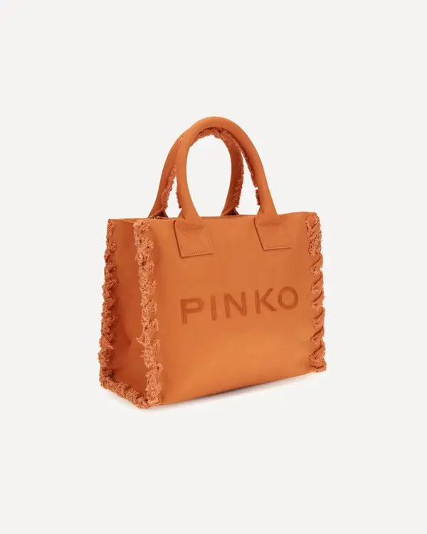 Pinko Canvas Tote Bag With Embroidered Logo And Twisted Edges - Orange