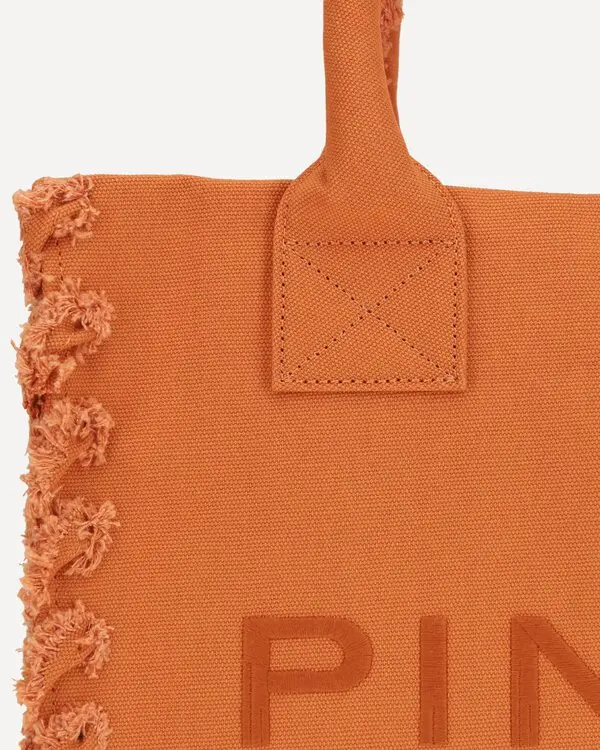 Pinko Canvas Tote Bag With Embroidered Logo And Twisted Edges - Orange