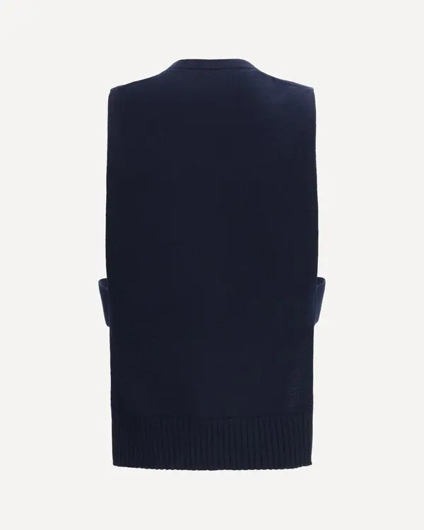 Miu Miu Cashmere V-neck Cardigan Vest With Intarsia Logo - Blue