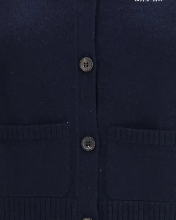 Miu Miu Cashmere V-neck Cardigan Vest With Intarsia Logo - Blue