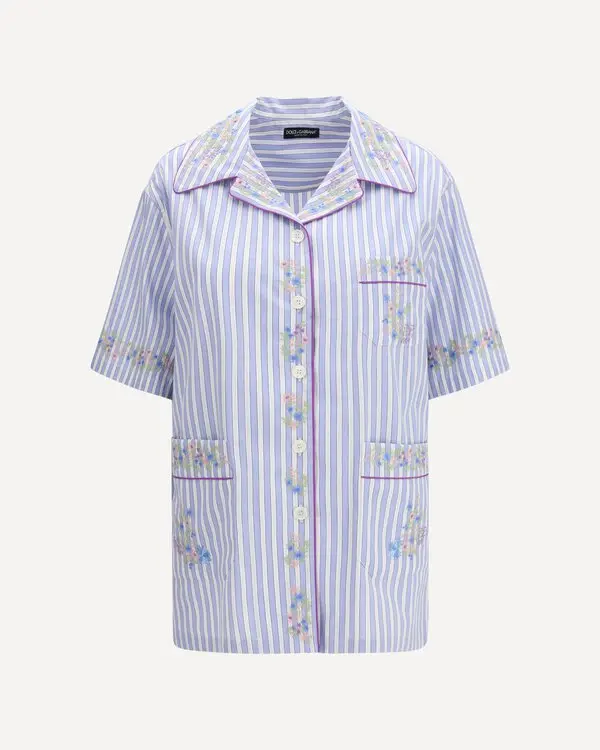 Dolce & Gabbana Striped Embroidered Short Sleeve Shirt