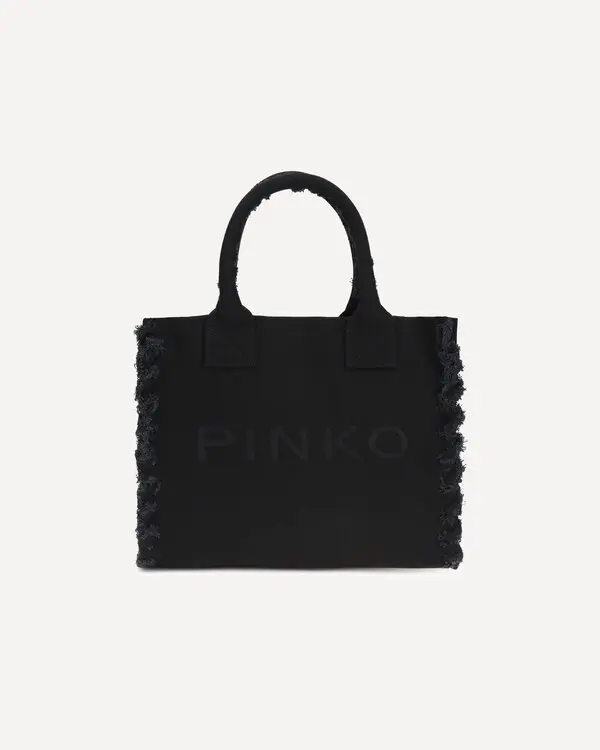 Pinko Canvas Tote Bag With Embroidered Logo - Black