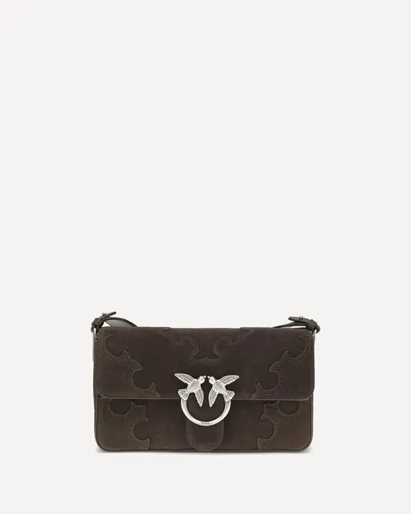 Pinko Love One Slouchy Media Shoulder Bag In Suede