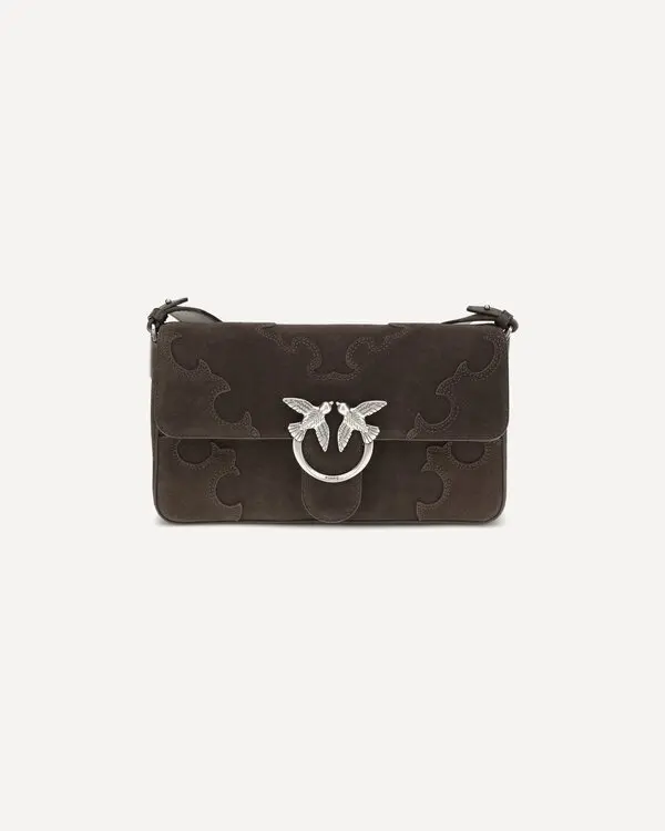 Pinko Love One Slouchy Media Shoulder Bag In Suede