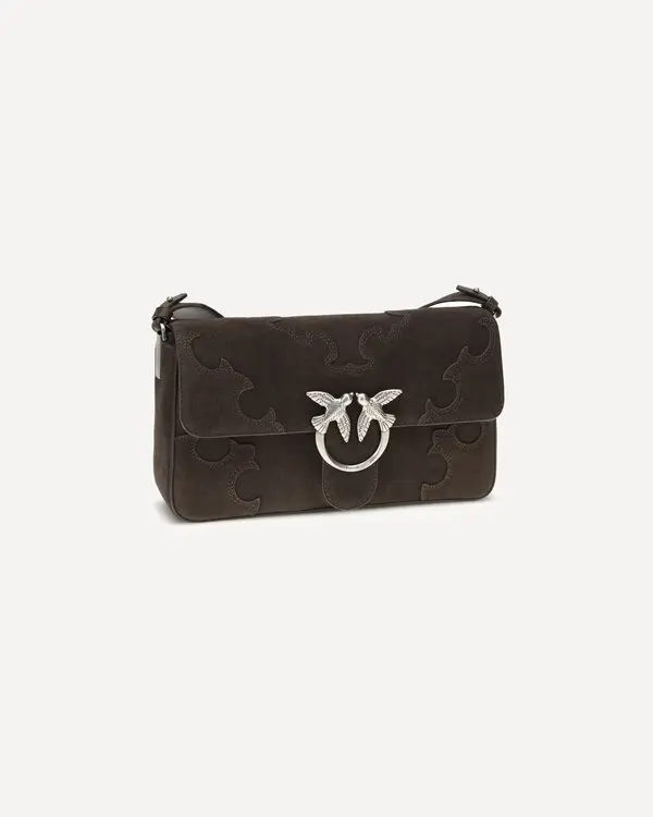 Pinko Love One Slouchy Media Shoulder Bag In Suede