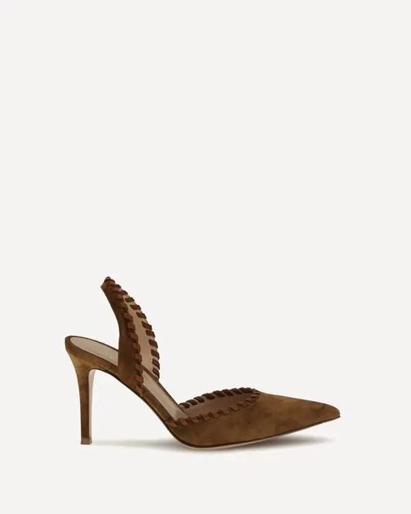GIANVITO ROSSI Suede Slingback Pumps With Woven Detail