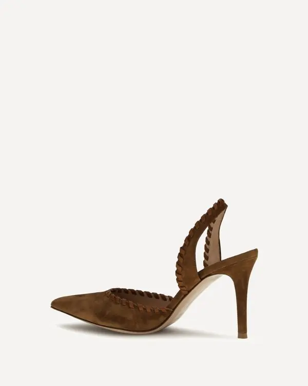 GIANVITO ROSSI Suede Slingback Pumps With Woven Detail
