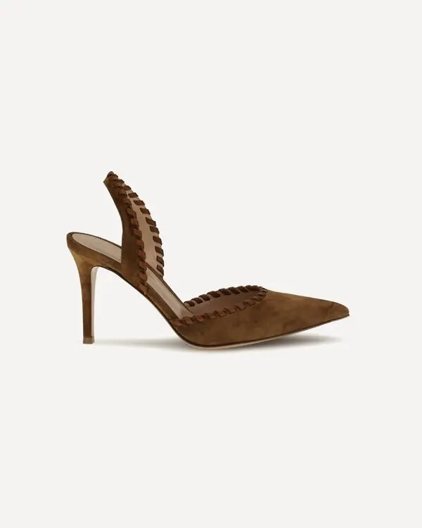 GIANVITO ROSSI Suede Slingback Pumps With Woven Detail