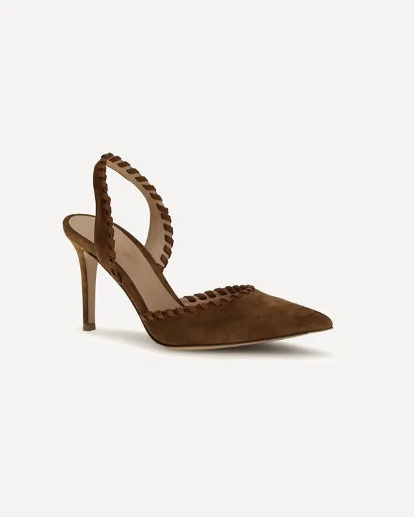 GIANVITO ROSSI Suede Slingback Pumps With Woven Detail