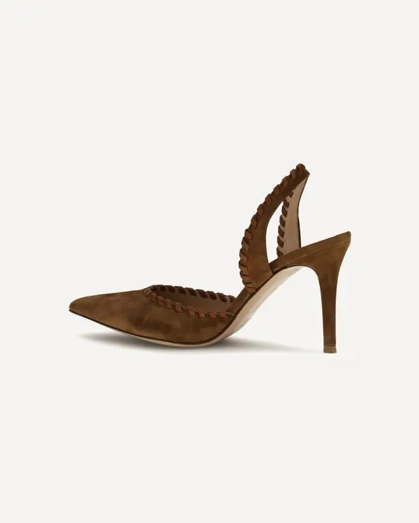 GIANVITO ROSSI Suede Slingback Pumps With Woven Detail