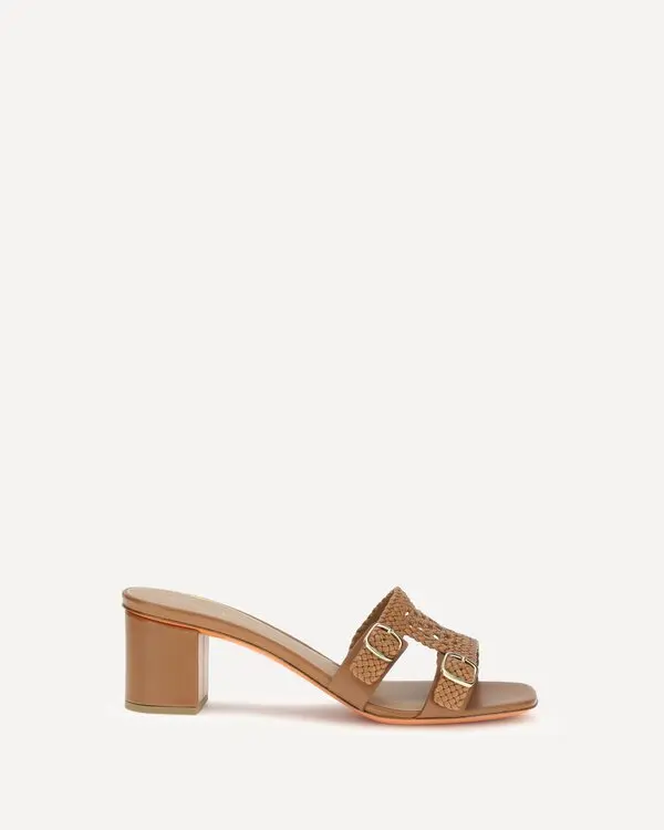 Santoni Woven Leather Double Buckle Sandals - Beige