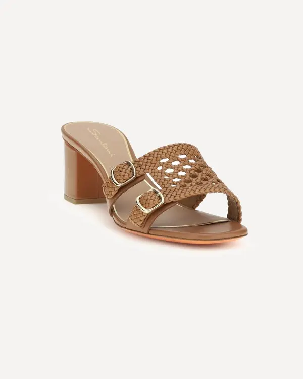 Santoni Woven Leather Double Buckle Sandals