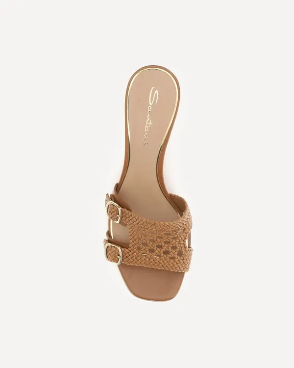 Santoni Woven Leather Double Buckle Sandals