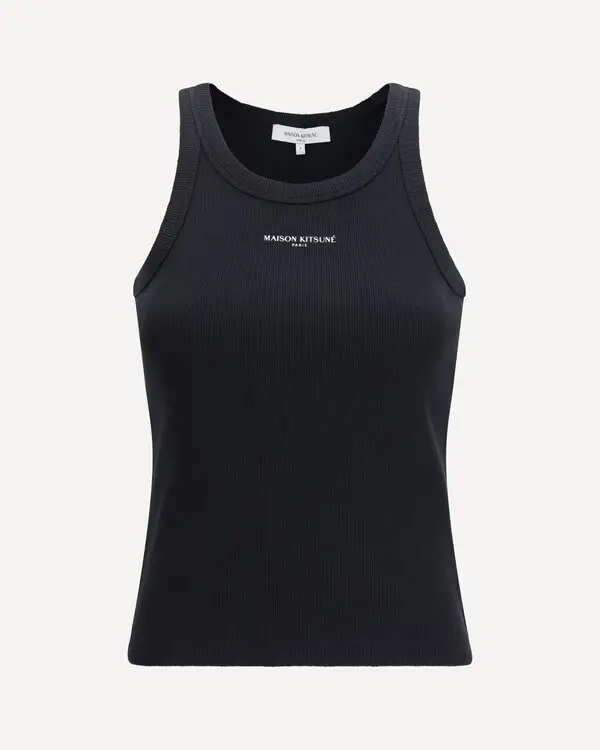 Maison Kitsuné Ribbed Cotton Tank Top With Logo Print