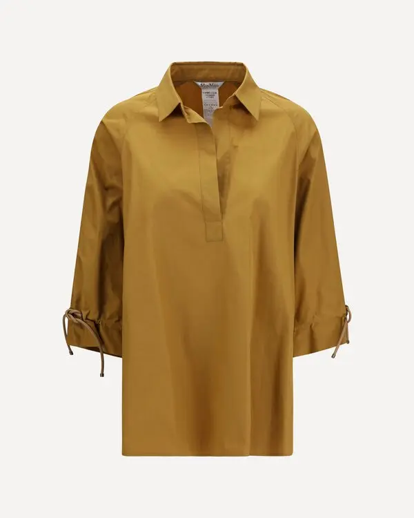 Max Mara Madorni Cotton Shirt With Drawstring Sleeves - Beige