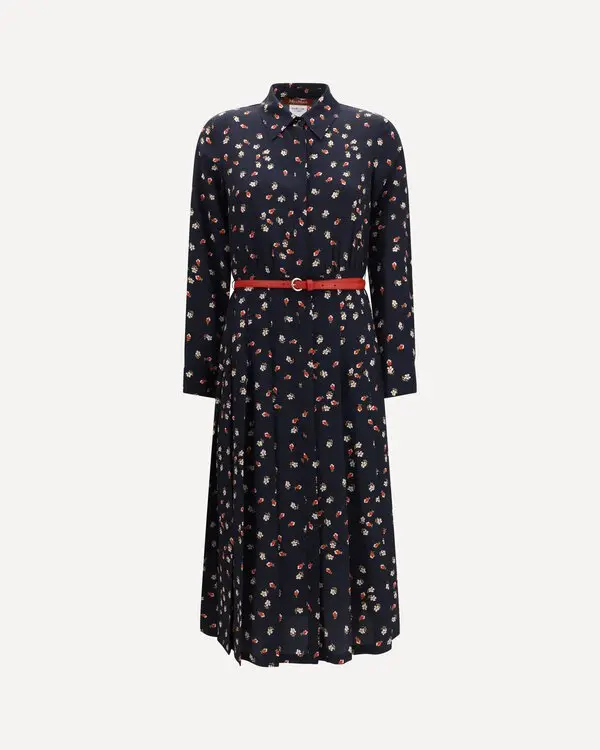 Max Mara Stelmo Floral Print Silk Dress With Belt - Blue