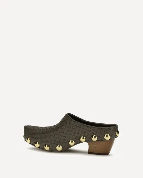 Bottega Veneta Gondola Mules With Intrecciato Calfskin And Stud Embellishments - Grey