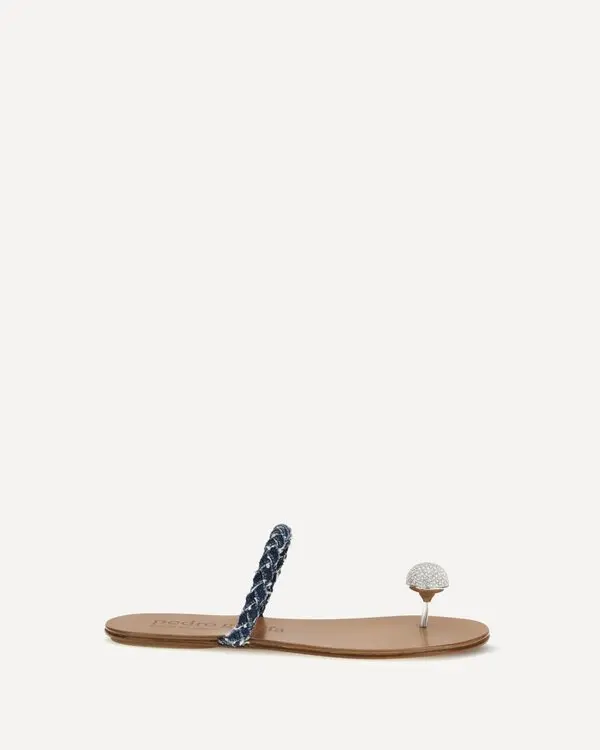 PEDRO GARCIA Jeweled Denim Thong Sandals - Brown