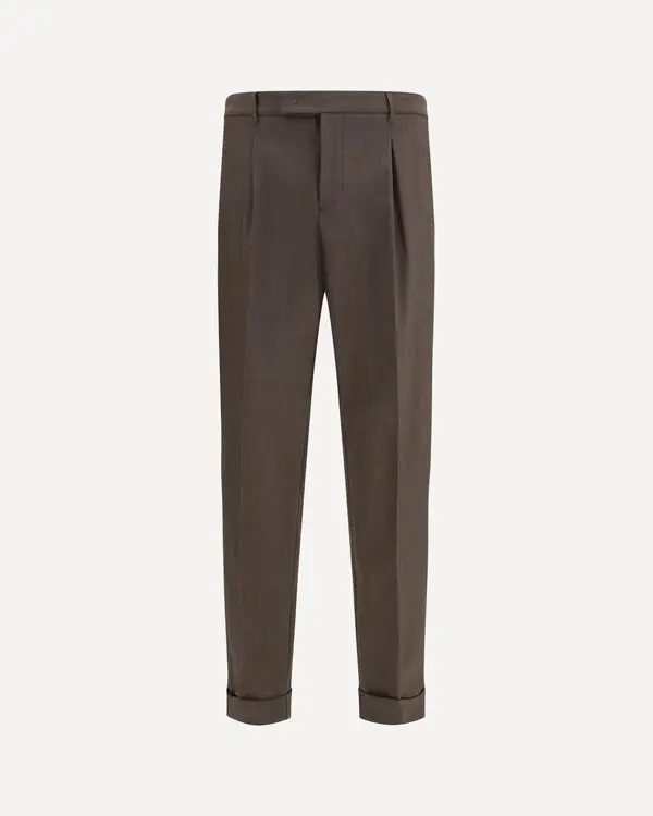 CRUNA Virgin Wool Carrot Fit Single Pleat Pants - Brown