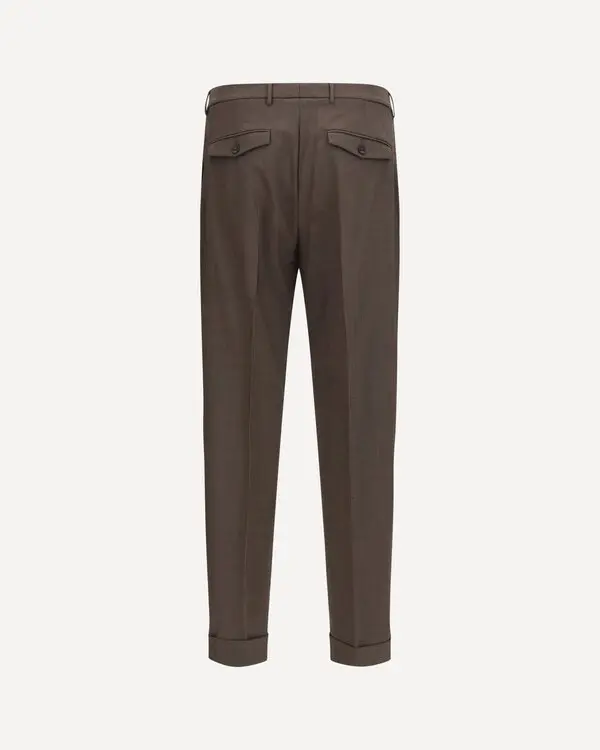 CRUNA Virgin Wool Carrot Fit Single Pleat Pants - Brown