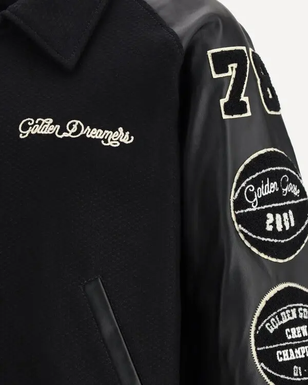 GOLDEN GOOSE Wool Bomber Jacket With Leather Sleeves