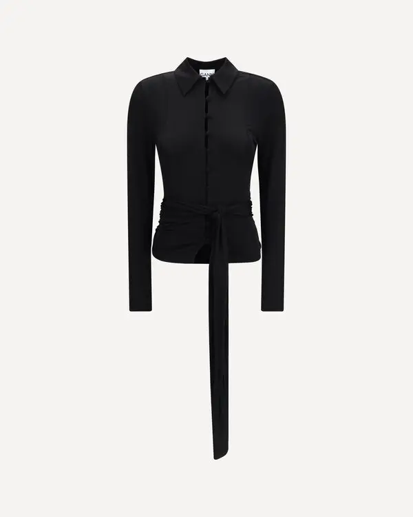 GANNI Marl Mesh Shirt With Knot Detailing