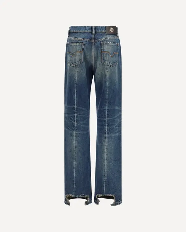 Versace Distressed Straight-leg Denim Jeans