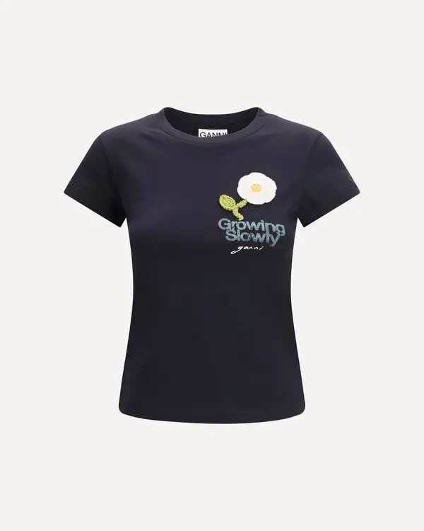 GANNI Embroidered Cotton Jersey T-shirt