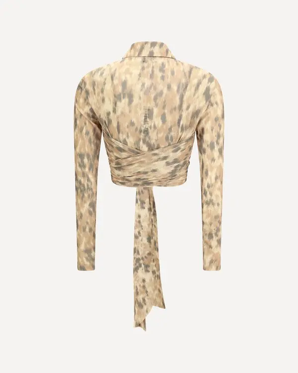 GANNI Printed Marl Mesh Tie Blouse
