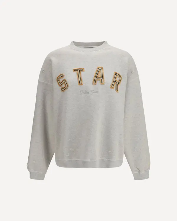 GOLDEN GOOSE Cotton Crewneck Sweatshirt With Contrasting Logo - Grey