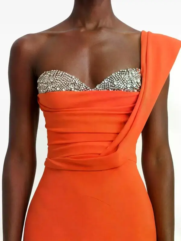 GEMY MAALOUF One-shoulder Draped Gown With Crystal Embellishment