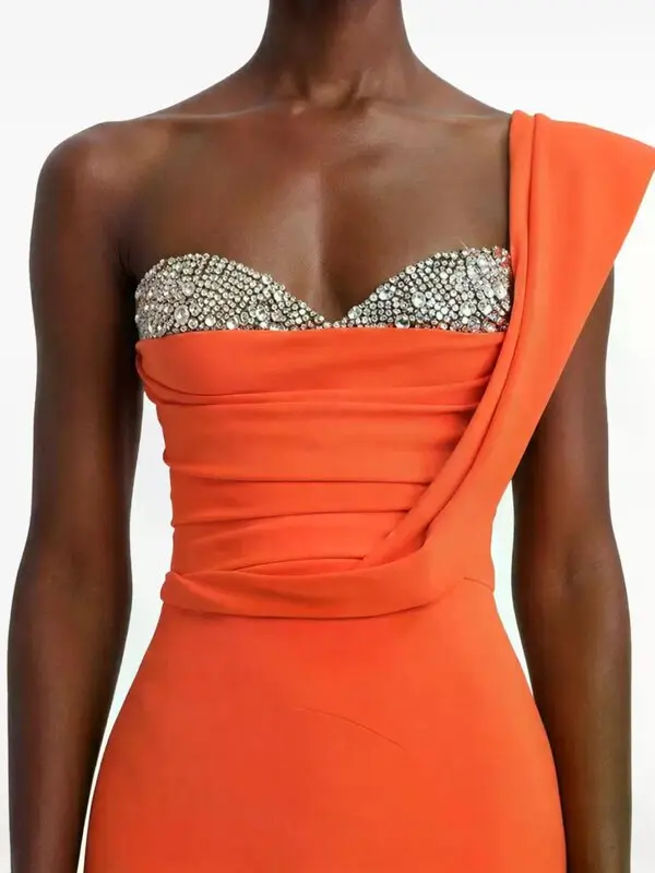 GEMY MAALOUF One-shoulder Draped Gown With Crystal Embellishment