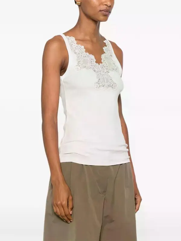 Sandro Lace-trimmed Ribbed Knit V-neck Tank Top - Neutrals